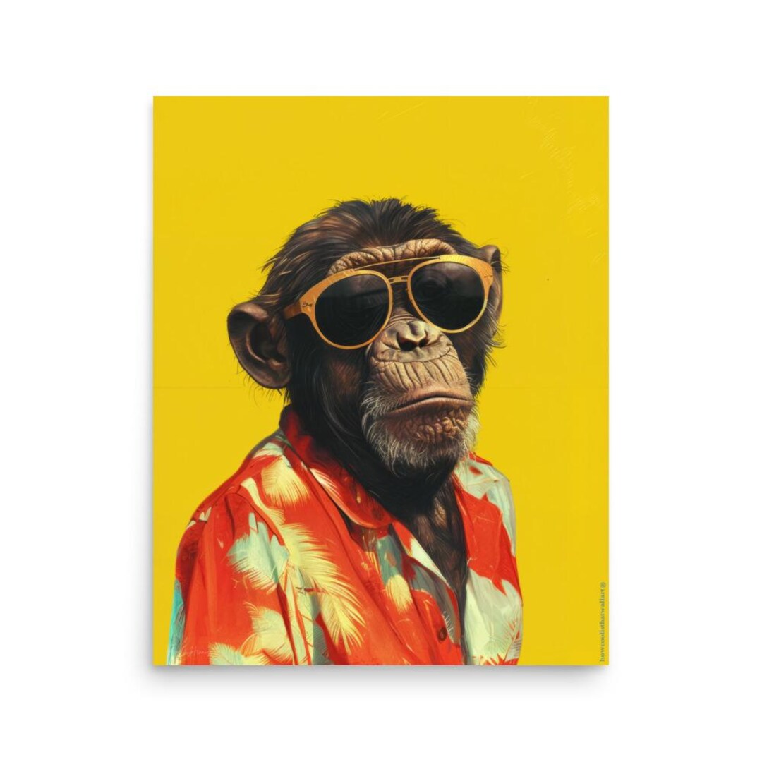 Retro Chimp Art Print: Hawaiian Shirt Monkey - Pop Art - Etsy