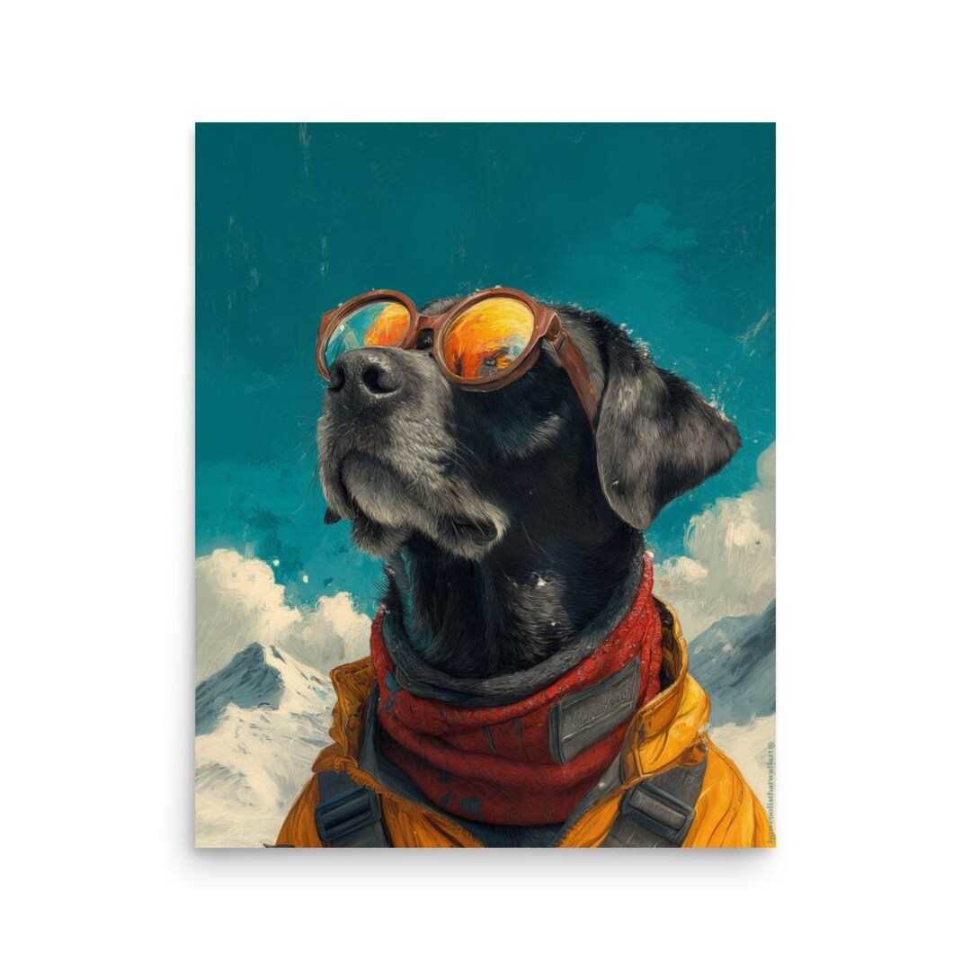 Labrador Ski Poster: Black Lab in Yellow Jacket - Winter Cabin Art - Etsy