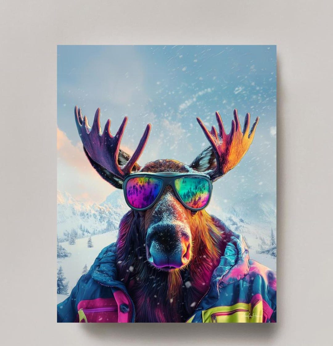 Cool Moose in Winter Wonderland Fun and Quirky Wall Art Poster - Etsy