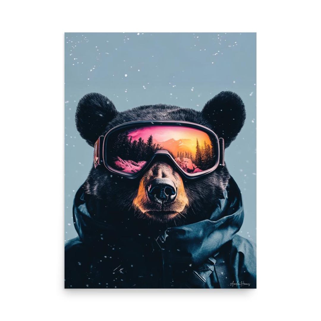 Poster Bear Ski Goggles Blue - Etsy