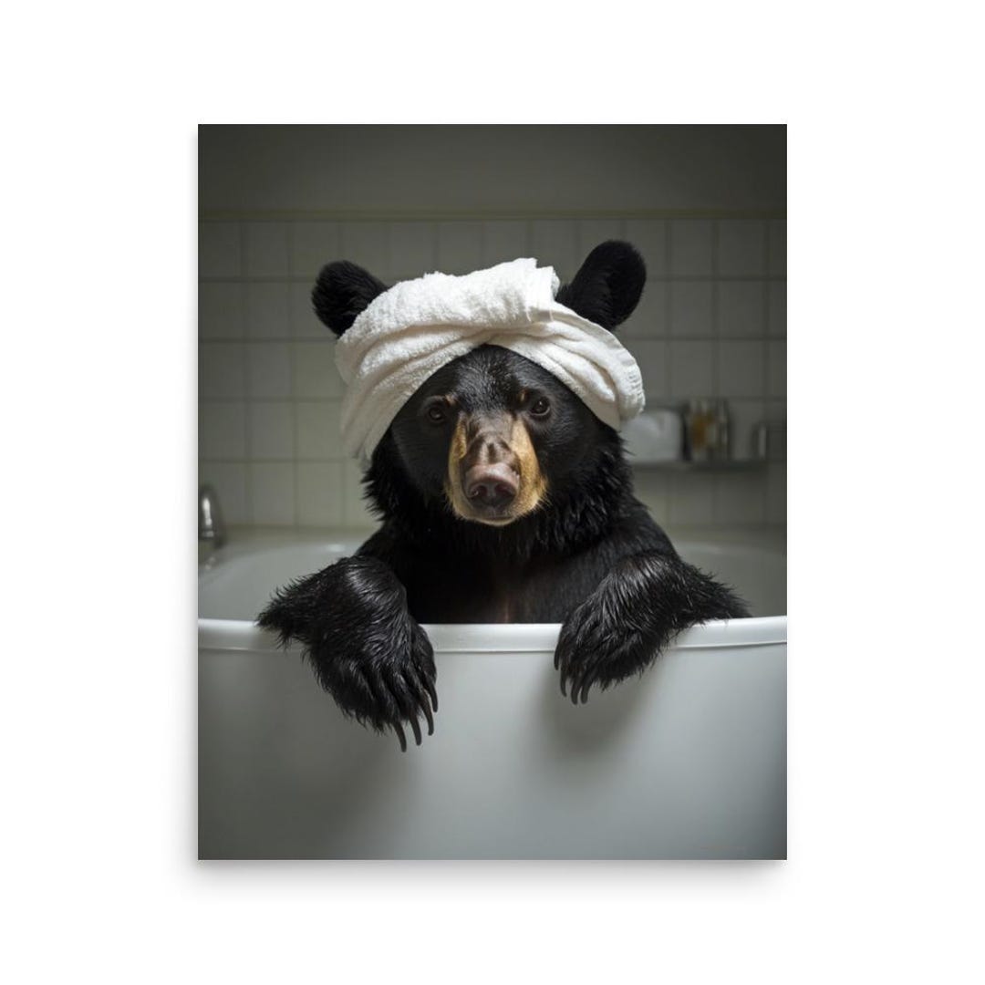 Relaxing Bear Bath Poster - Cozy Wilderness Retreat - Etsy