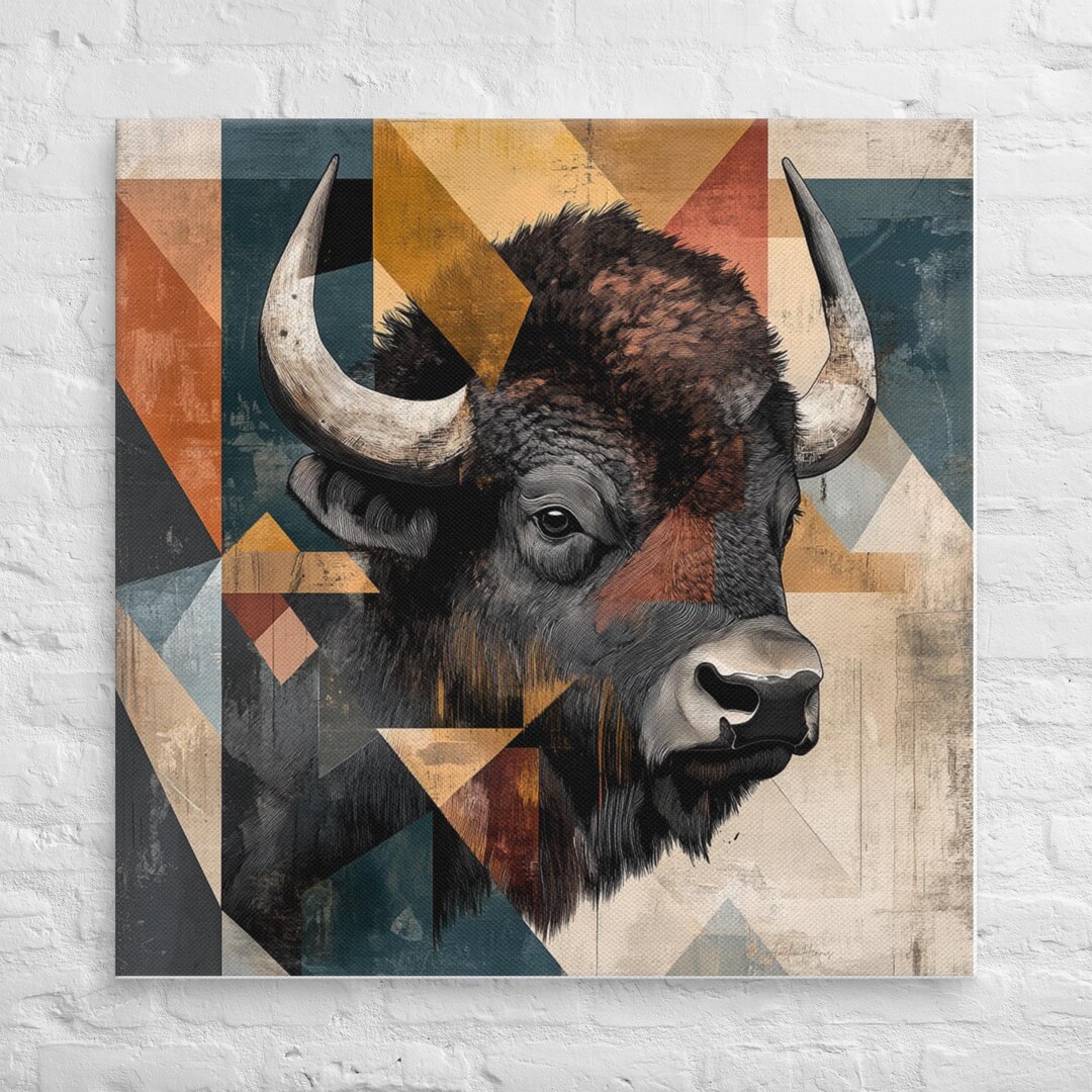 Bold Geometric Bison Canvas - Modern Wildlife Wall Art - Etsy