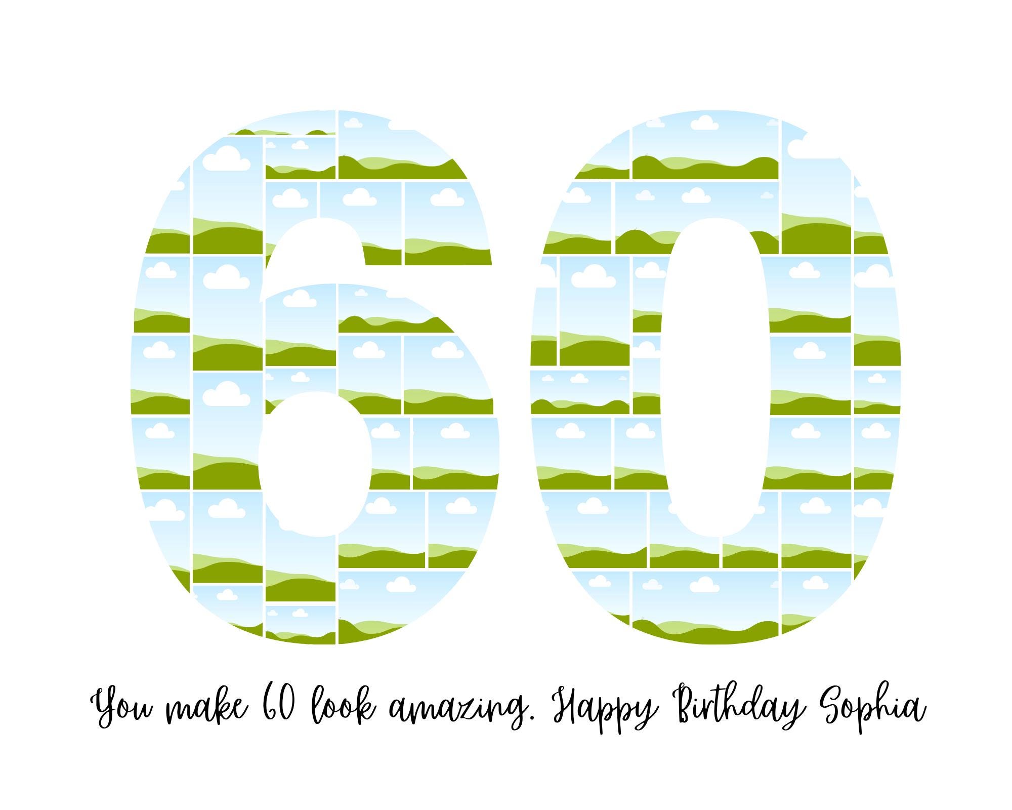 60th Birthday Photo Collage Template, Number 60 Collage, 60th Collage ...