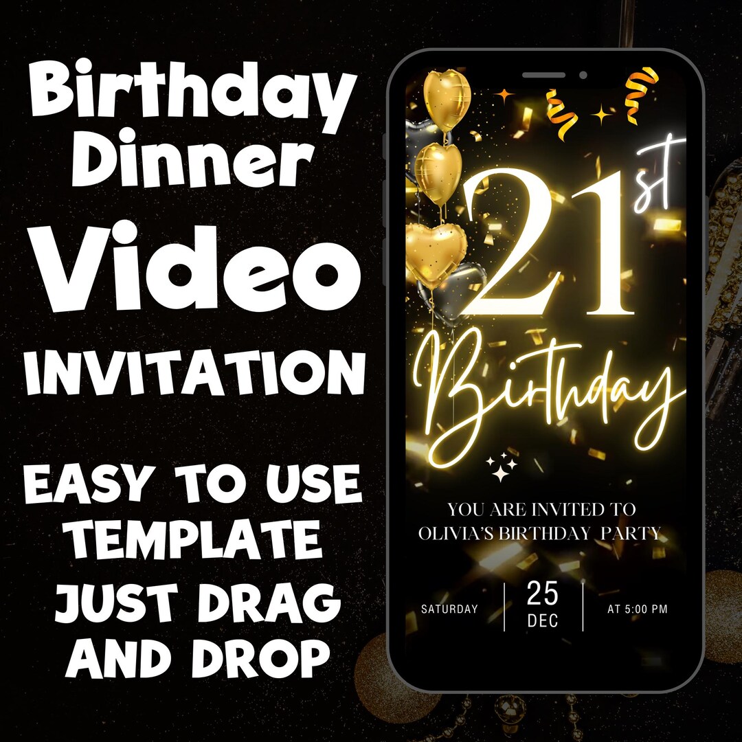 Animated Birthday Dinner Video Invitation, DIY Template Design ...