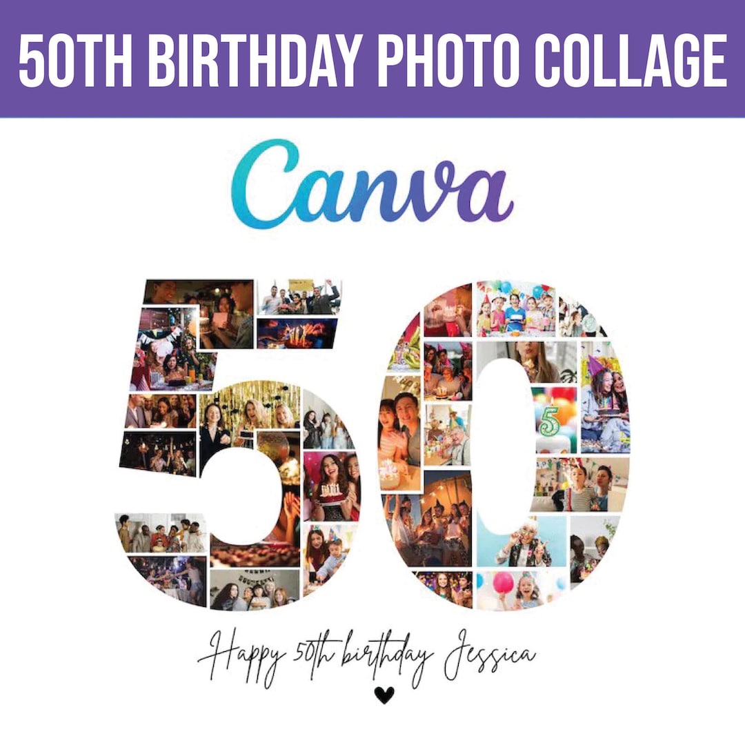 50th Birthday Photo Collage Template, Number 50 Collage, 50th Collage ...