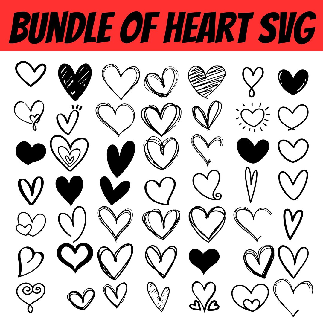 HEART Bundle SVG, HEART Doodle Svg, Heart Svg Cut Files for Cricut, Heart Clipart, Hand Drawn ...