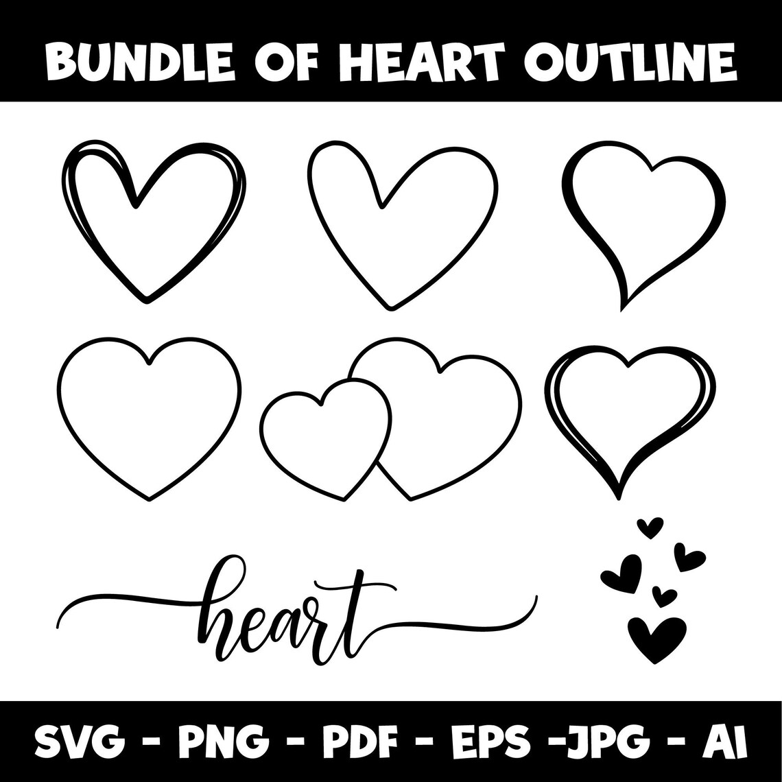 Hearts Svg Bundle, Heart Outline Svg, Heart Cut Files, Heart Clipart ...