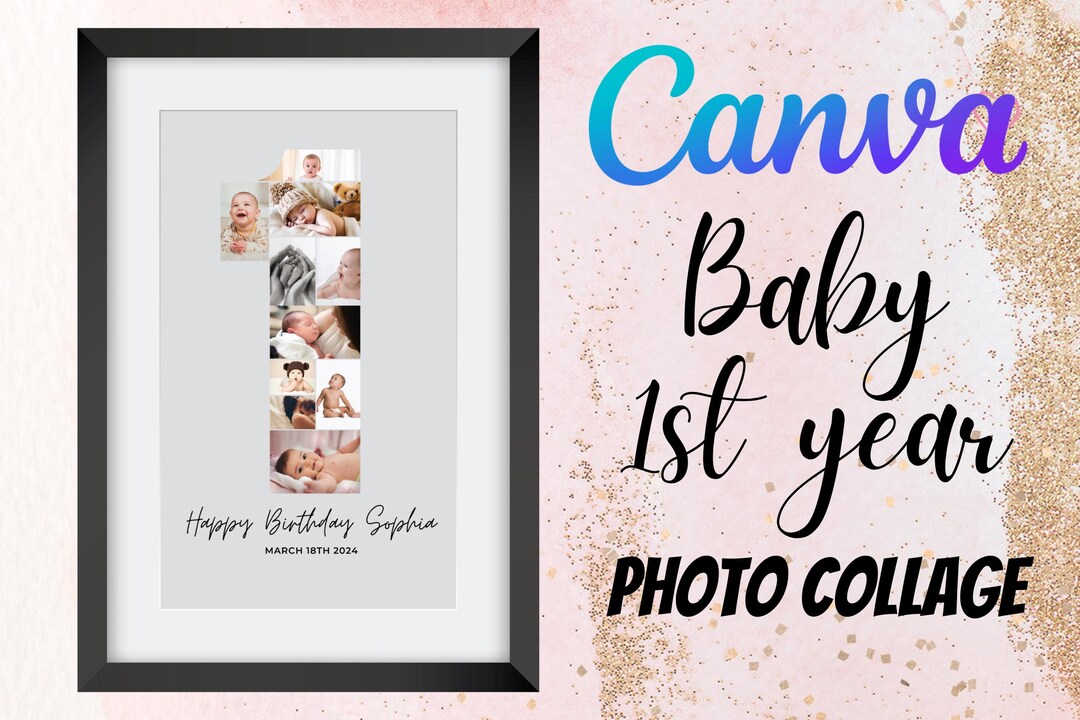 Birthday Number 1 Photo Collage, Birthday Gift, First Birthday Photo ...