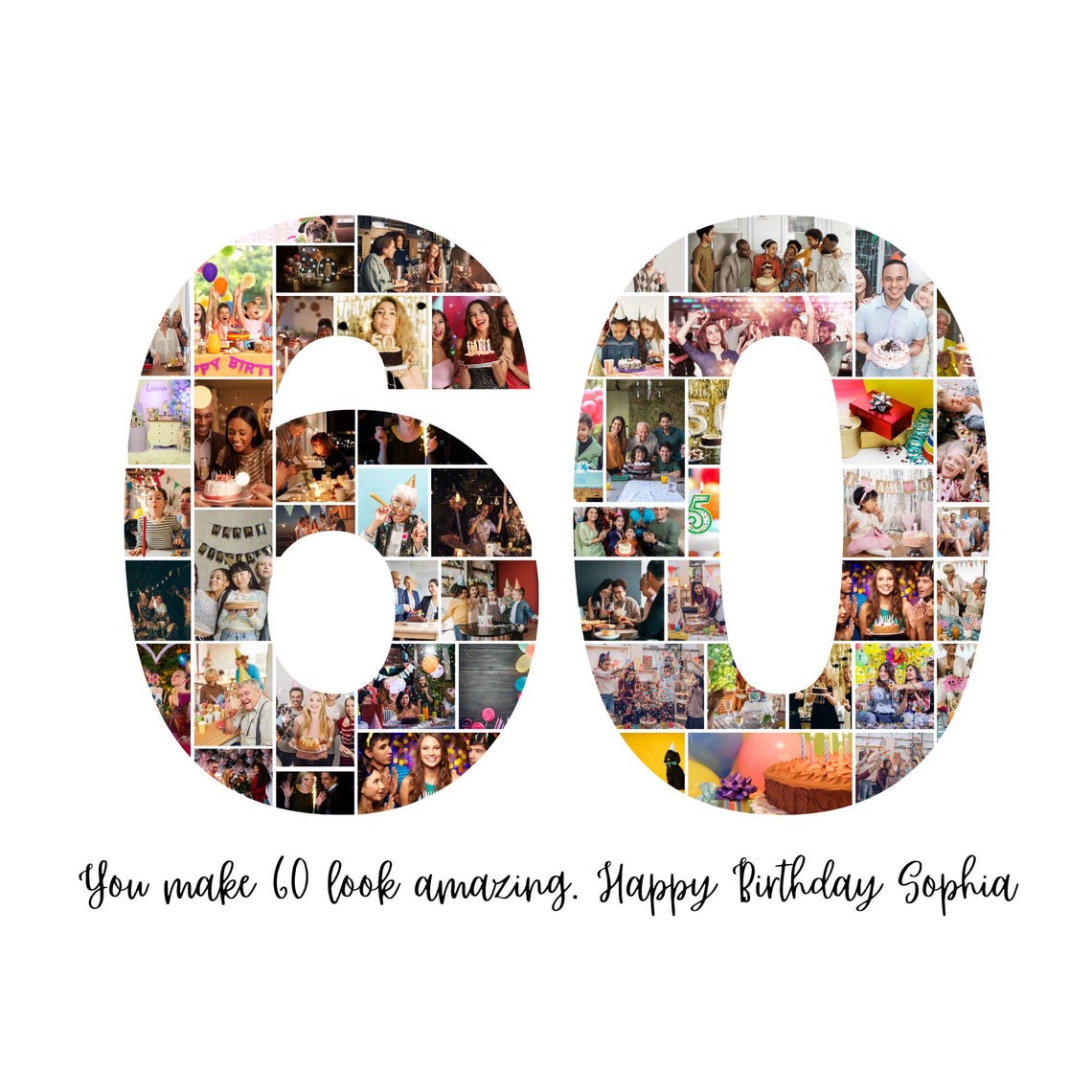 60th Birthday Photo Collage Template, Number 60 Collage, 60th Collage ...