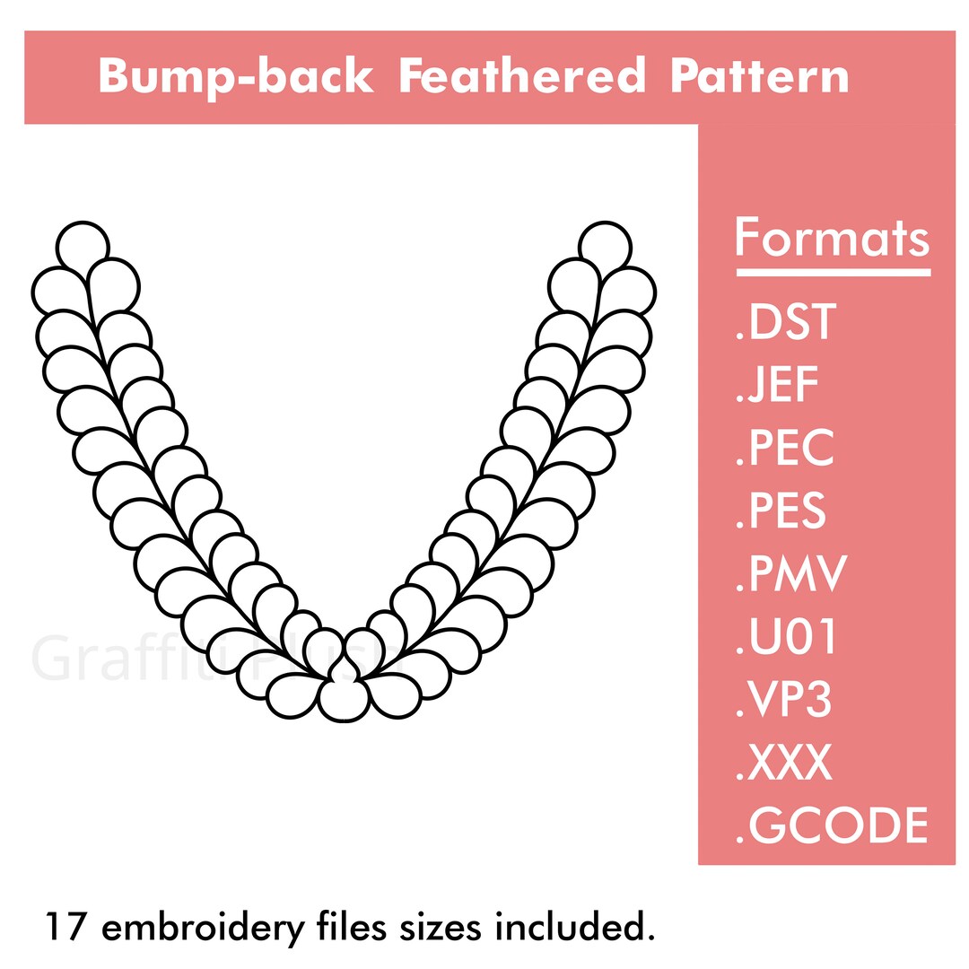 Feather Bump Back Embroidery Design. No Jump Stiches! Includes Major ...