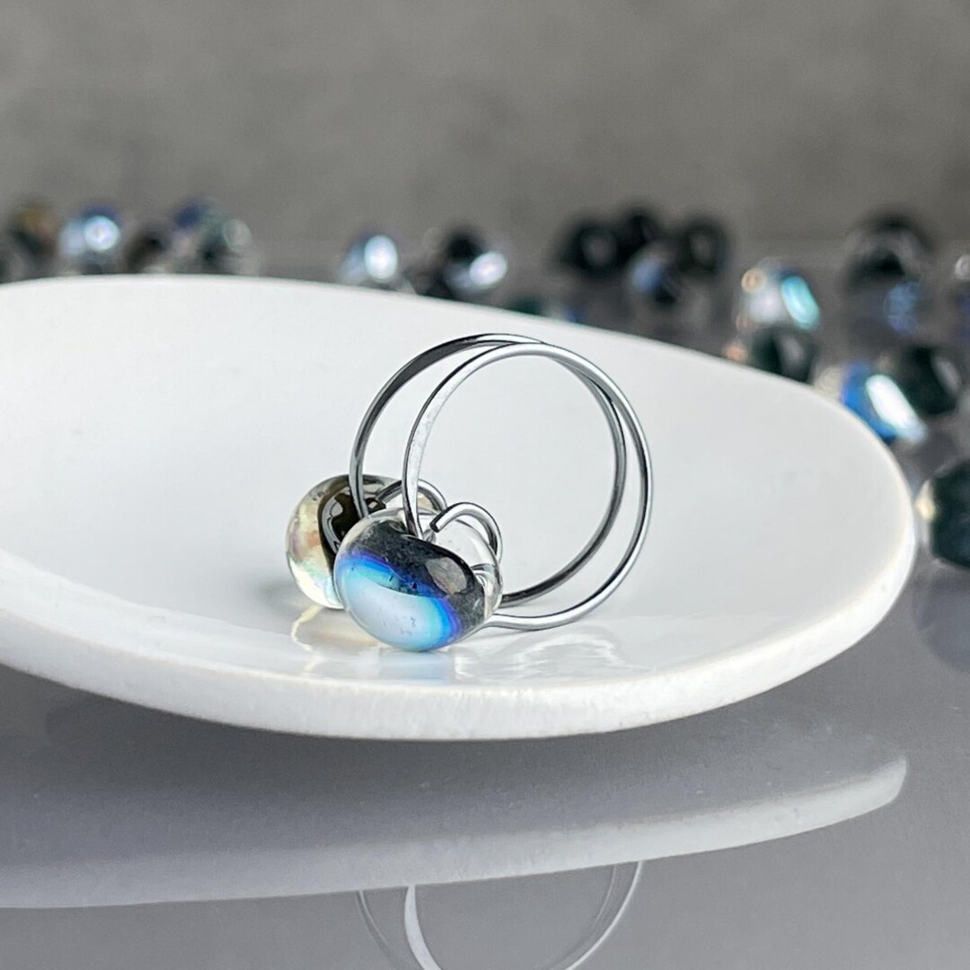 Dichroic Black Glass Drop Hoops, Sterling or Niobium - Etsy