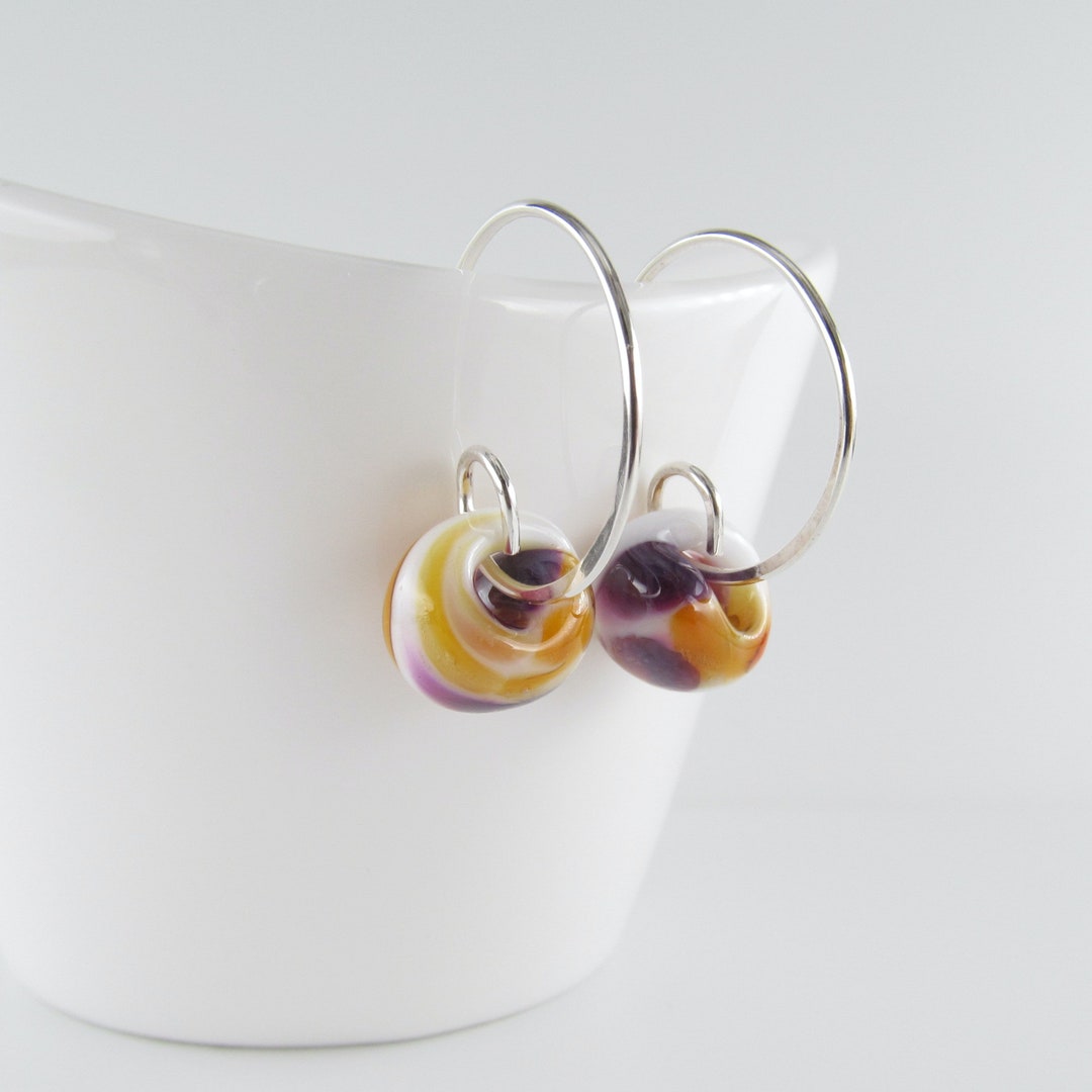 Mottled Honey Plum White Hoop Earrings, Sterling or Niobium - Etsy