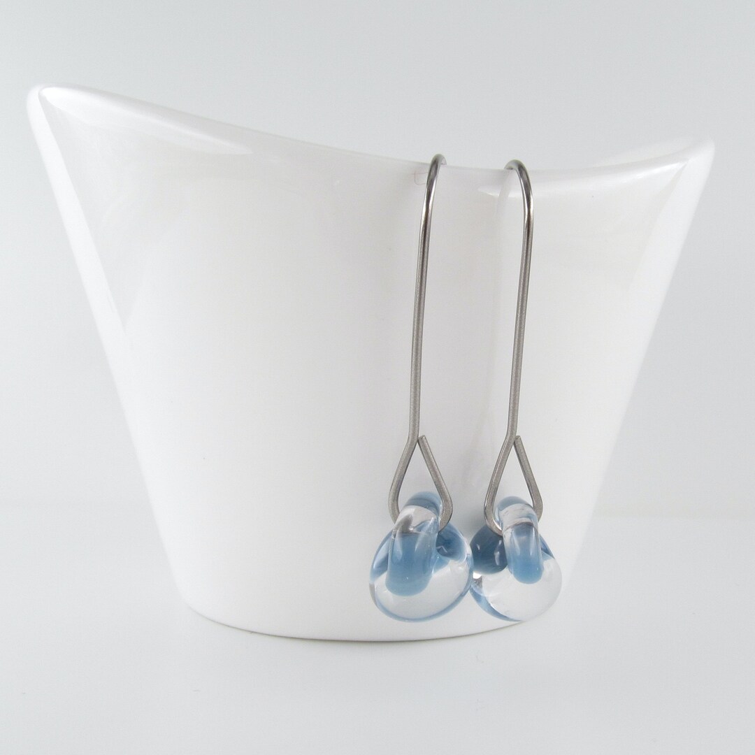 Baby Blue Long Drops, Light Blue Lampwork Glass Earrings, Sterling ...