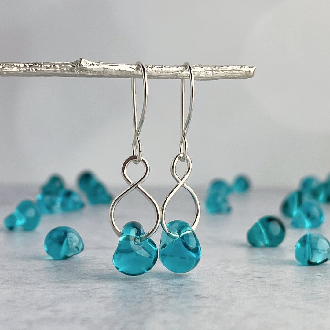 Teal Glass Drop Dangles, Sterling Silver or Niobium - Etsy