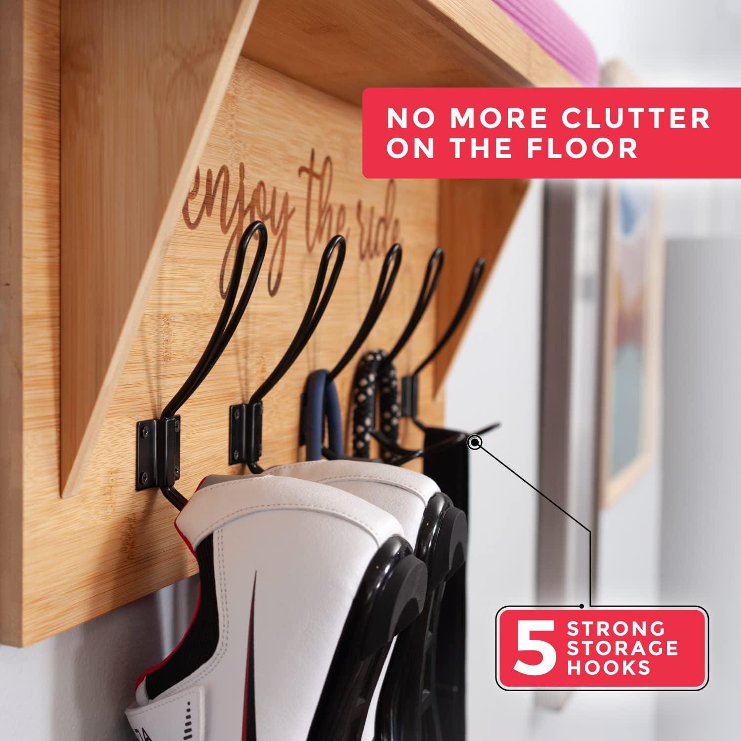 Home Gym Organizer Bamboo | Gym Shelf That Works as a Yoga Mat Shelf ...