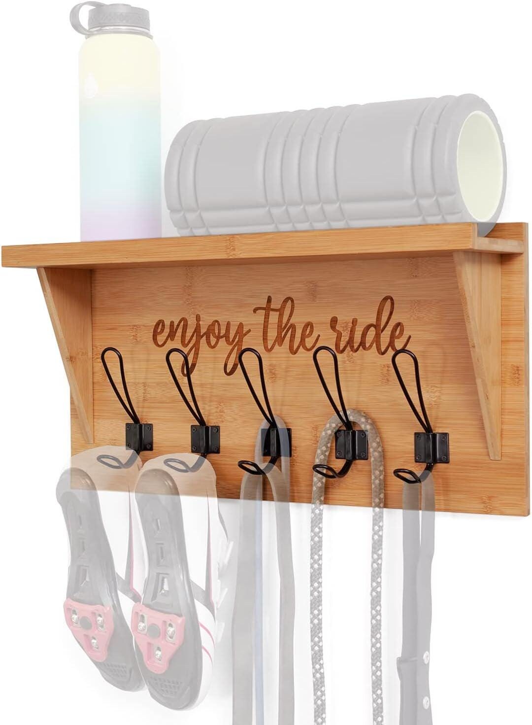 Home Gym Organizer Bamboo | Gym Shelf That Works as a Yoga Mat Shelf ...