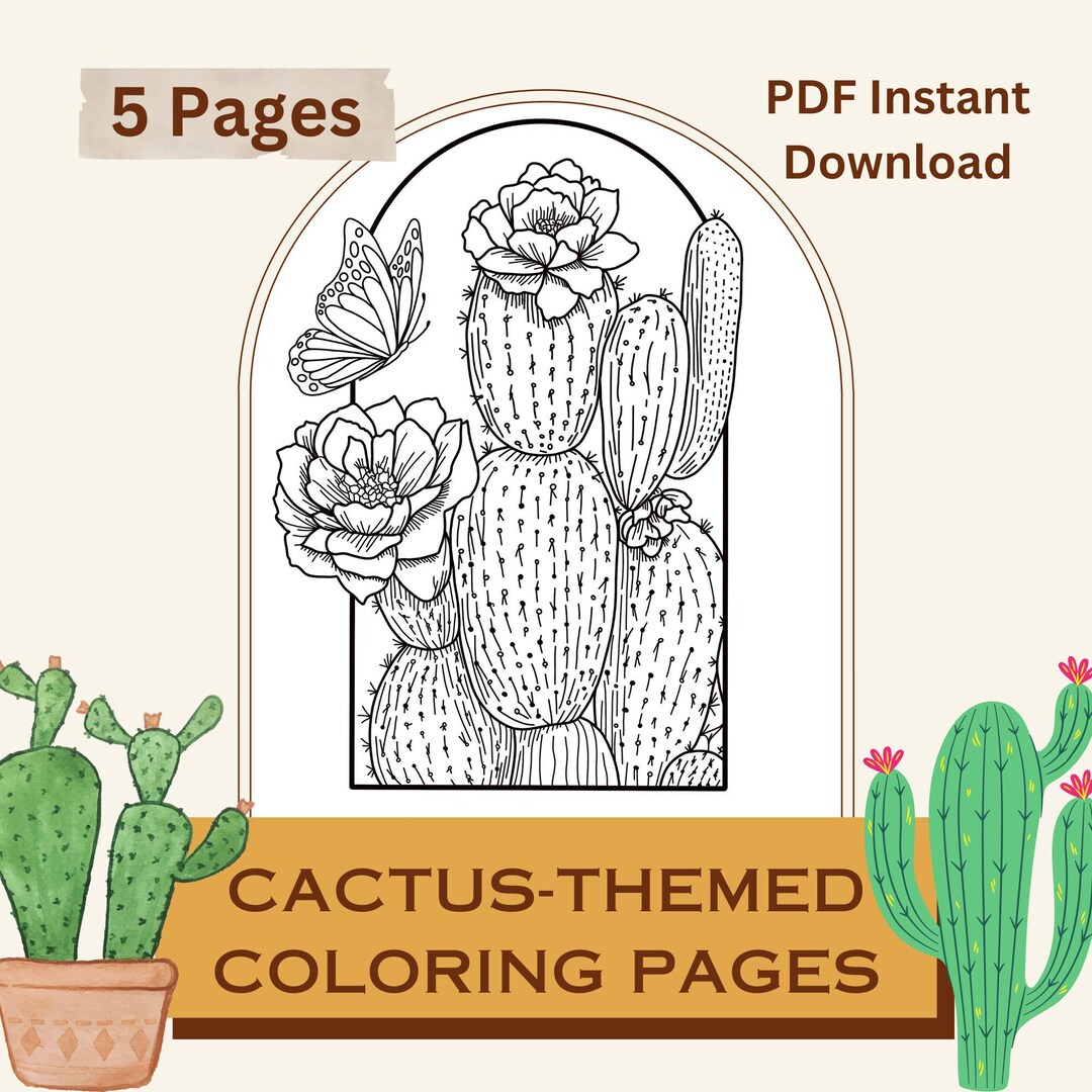 Desert Bloom Cactus Coloring Pages - Printable Floral Cactus Coloring ...