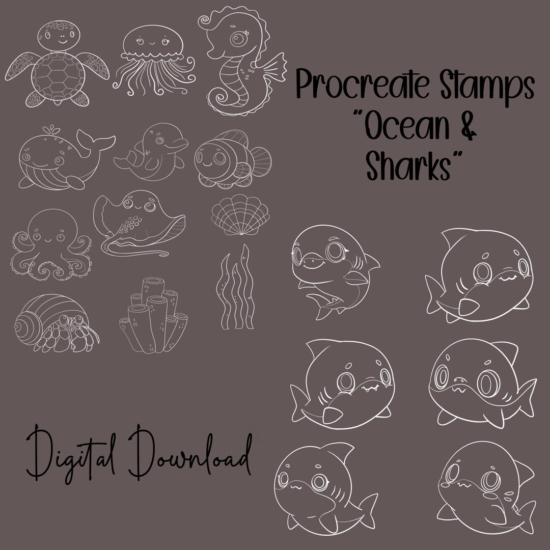 Ocean Life Procreate Brush Set | Sea Creature Stamps (digital Download ...