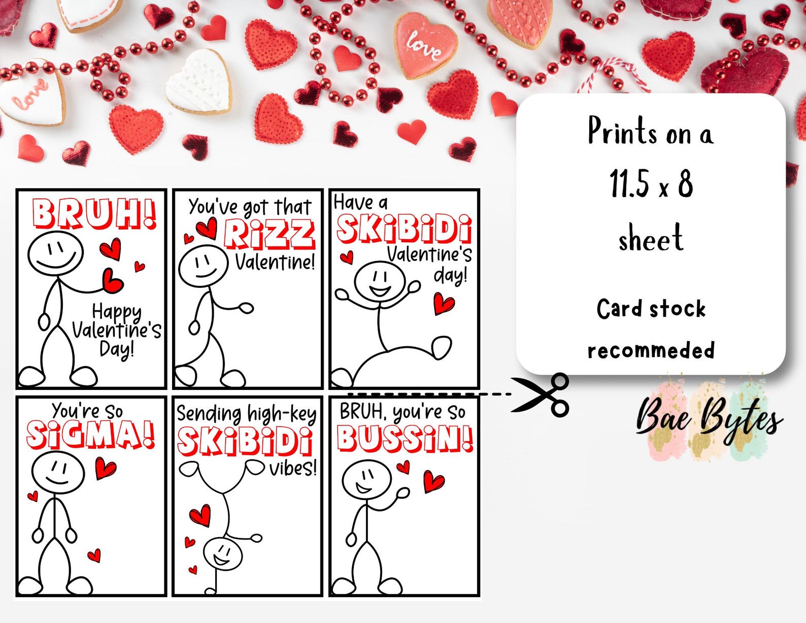 Printable Skibidi Kids Valentine Cards PNG PDF, Valentine's Day Tags ...