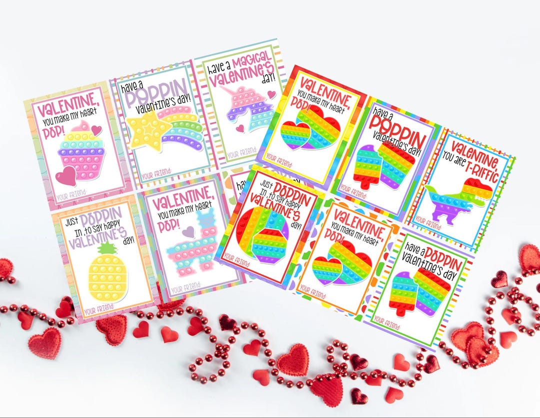Printable Pop It Kids Valentine Cards PNG PDF, Valentine's Day Tags ...