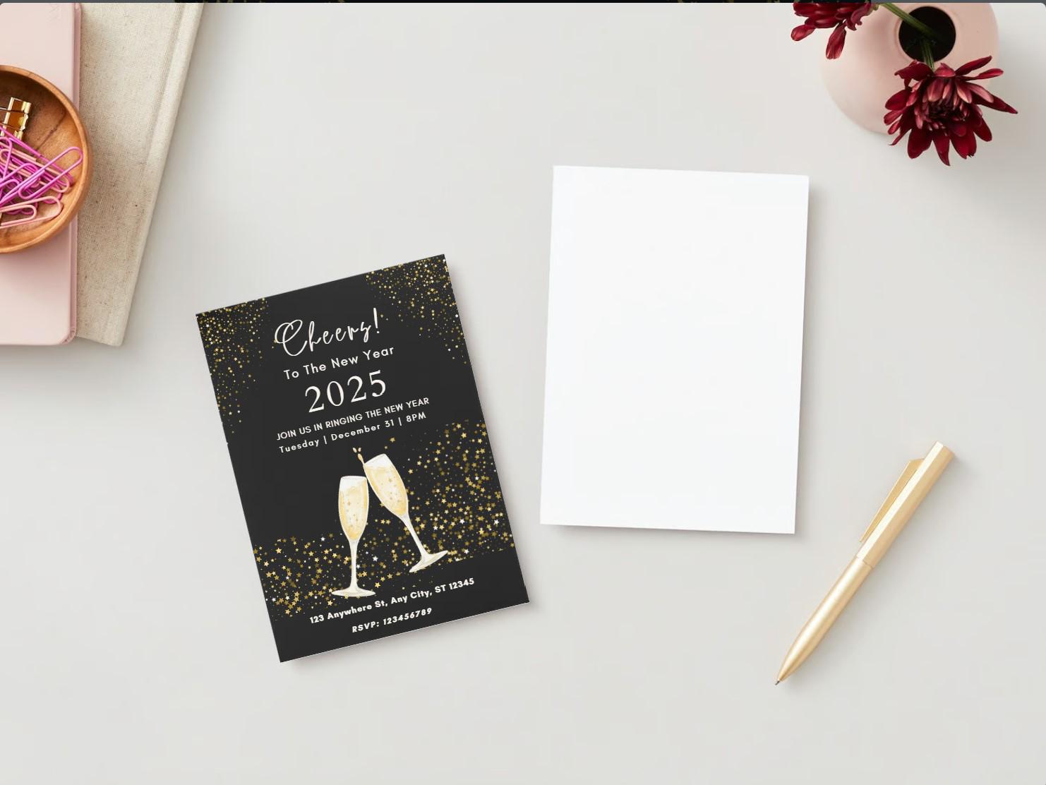 2025 New Year Invitation, Cheers to New Year's Eve Party Invite ...