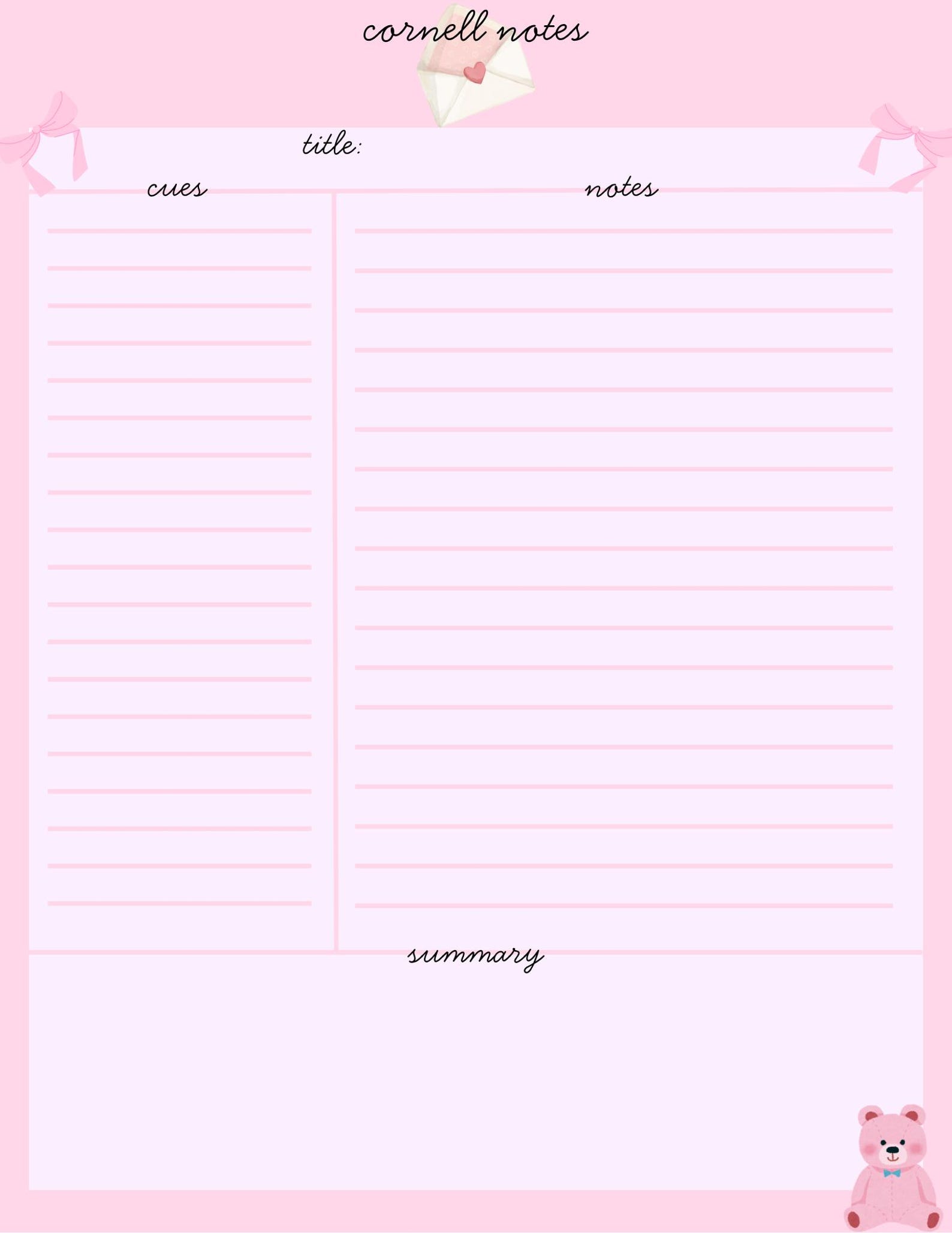 Cute Coquette Cornell Notes Template - Etsy