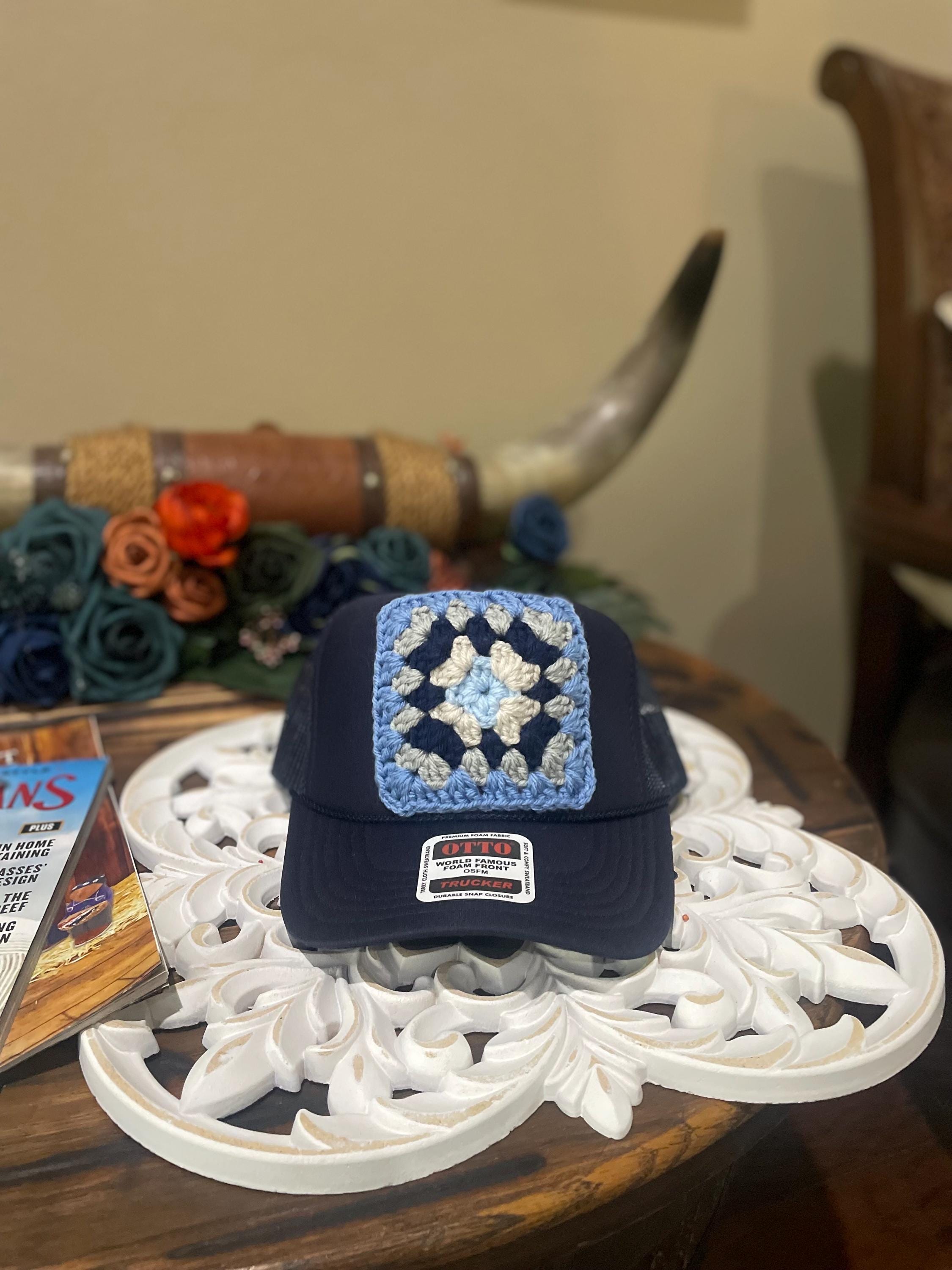 Navy Granny Square Crochet Otto Trucker Hat Cap by Turquoise&yarn - Etsy