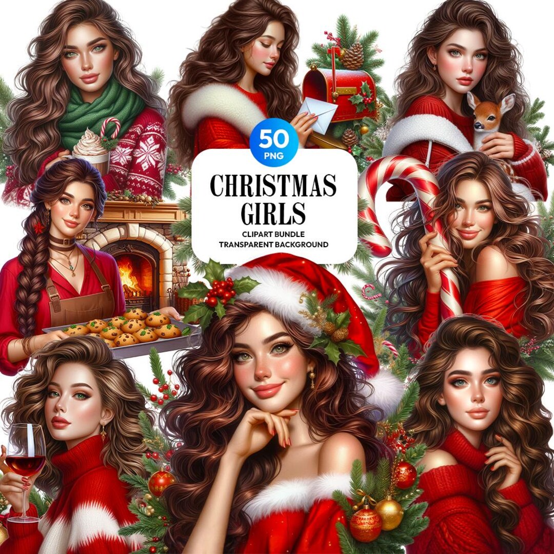 Christmas Girls Clipart Bundle, Christmas Woman Clipart, Christmas Girl ...