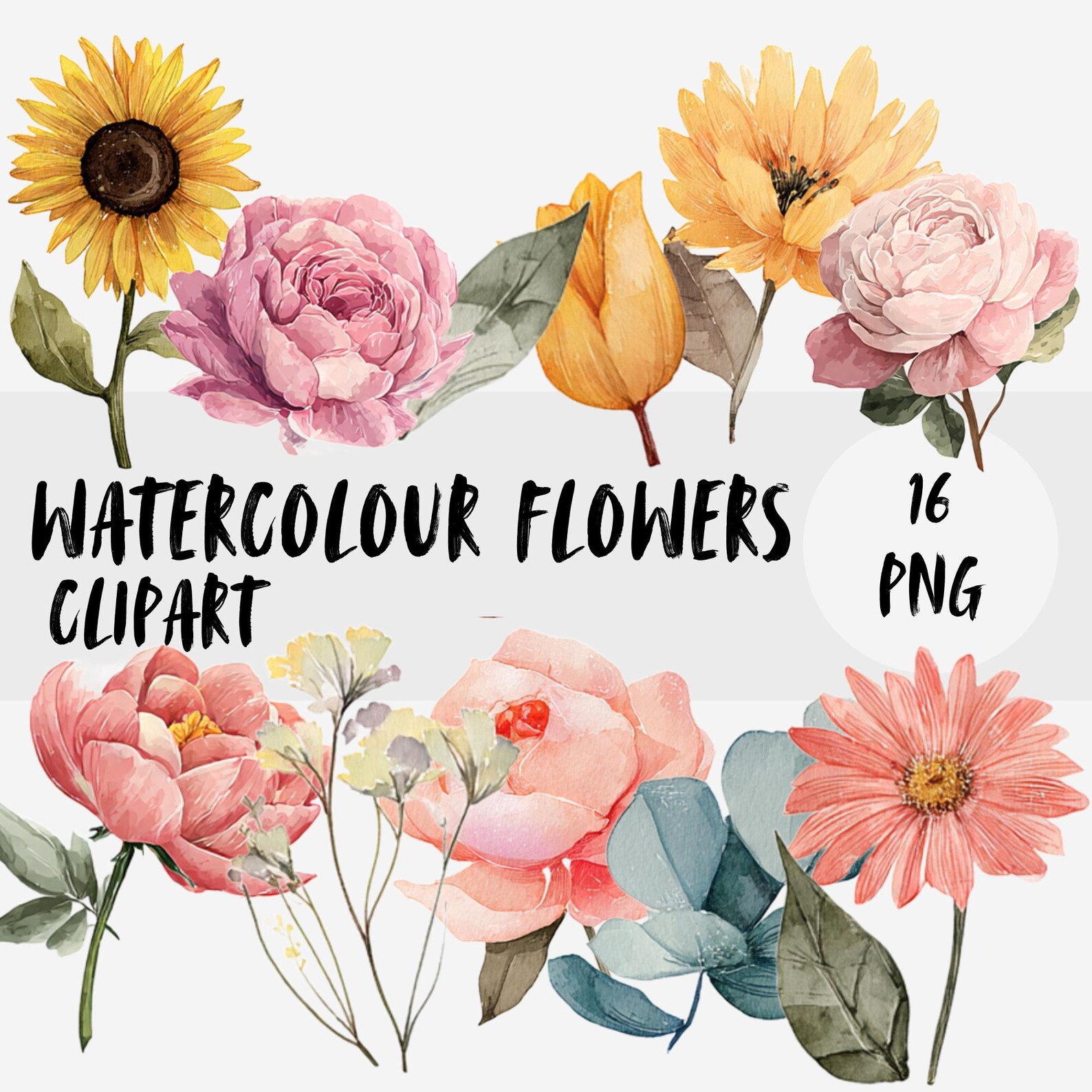 17 Watercolor Flower Clipart PNG | Cute Sticker-style Digital Download ...