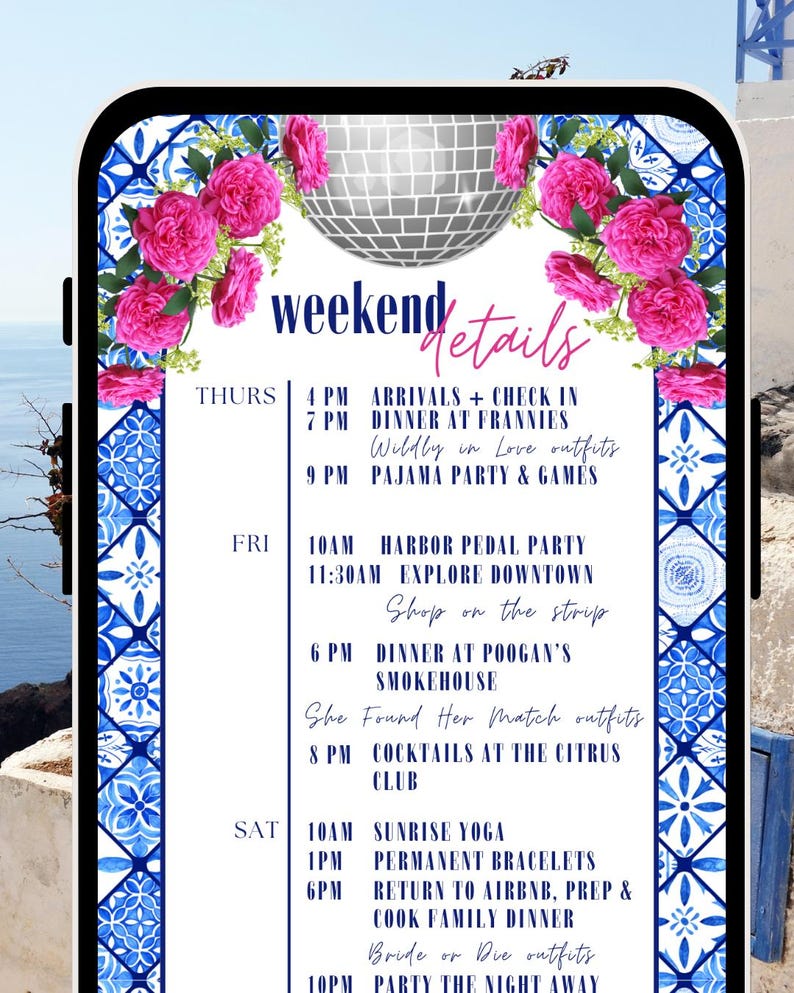 Mamma Mia Bachelorette Itinerary Template, Mobile Bach Weekend Guide ...