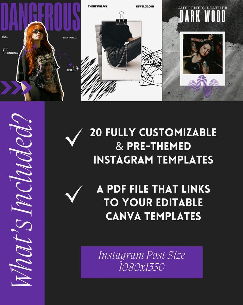 Gothic Instagram Feed Canva Template Bundle – Dark Fashion Social Media ...