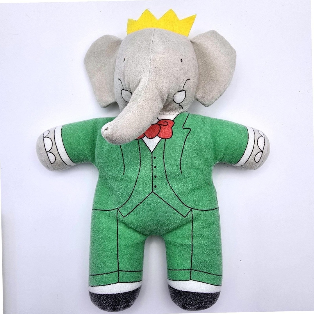 Vtg 1987 the Toy Works Babar Elephant Green Beanbag Plush Small Made ...