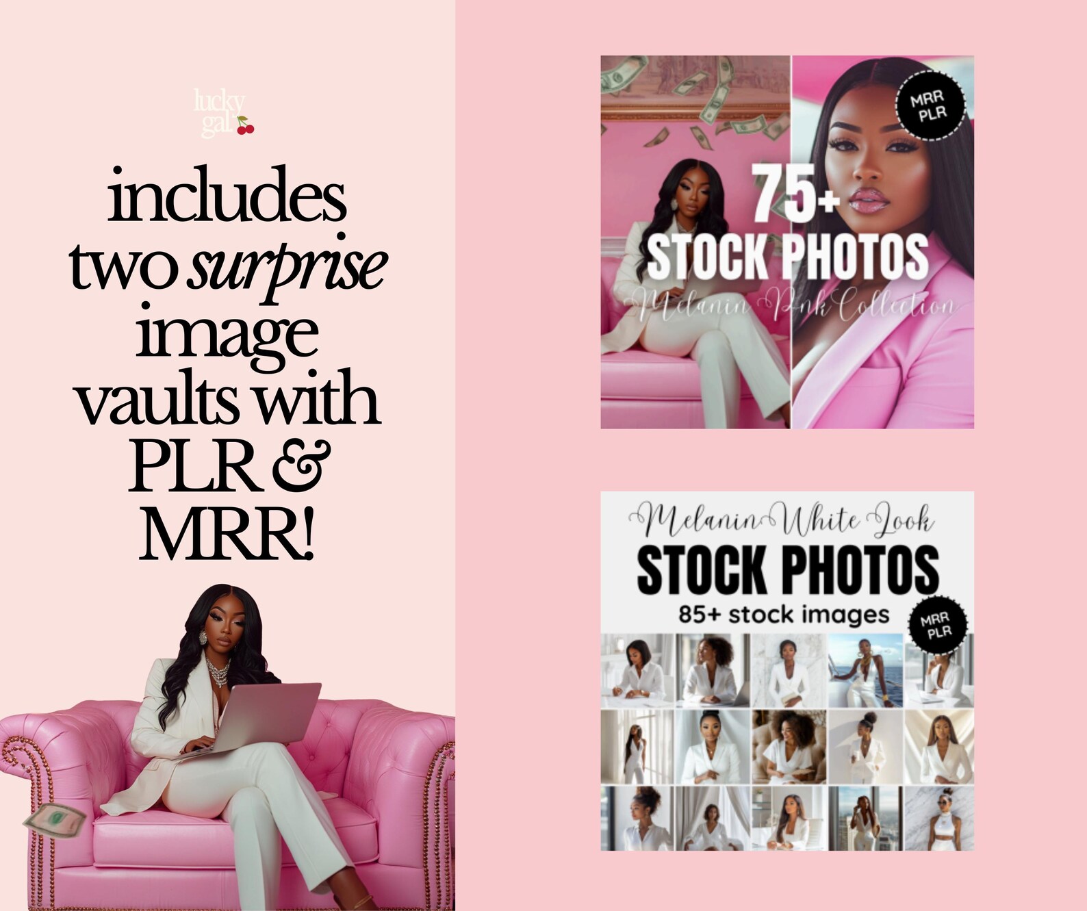 Melanin Pink Girl Boss Graphic Elements Pack | DFY Glam CEO Digital ...