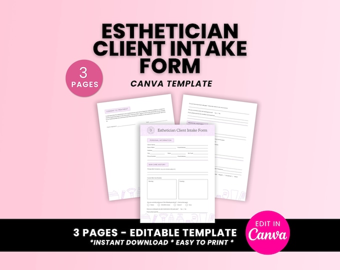 Editable Esthetician Client Intake Forms, Esthetician Templates for ...