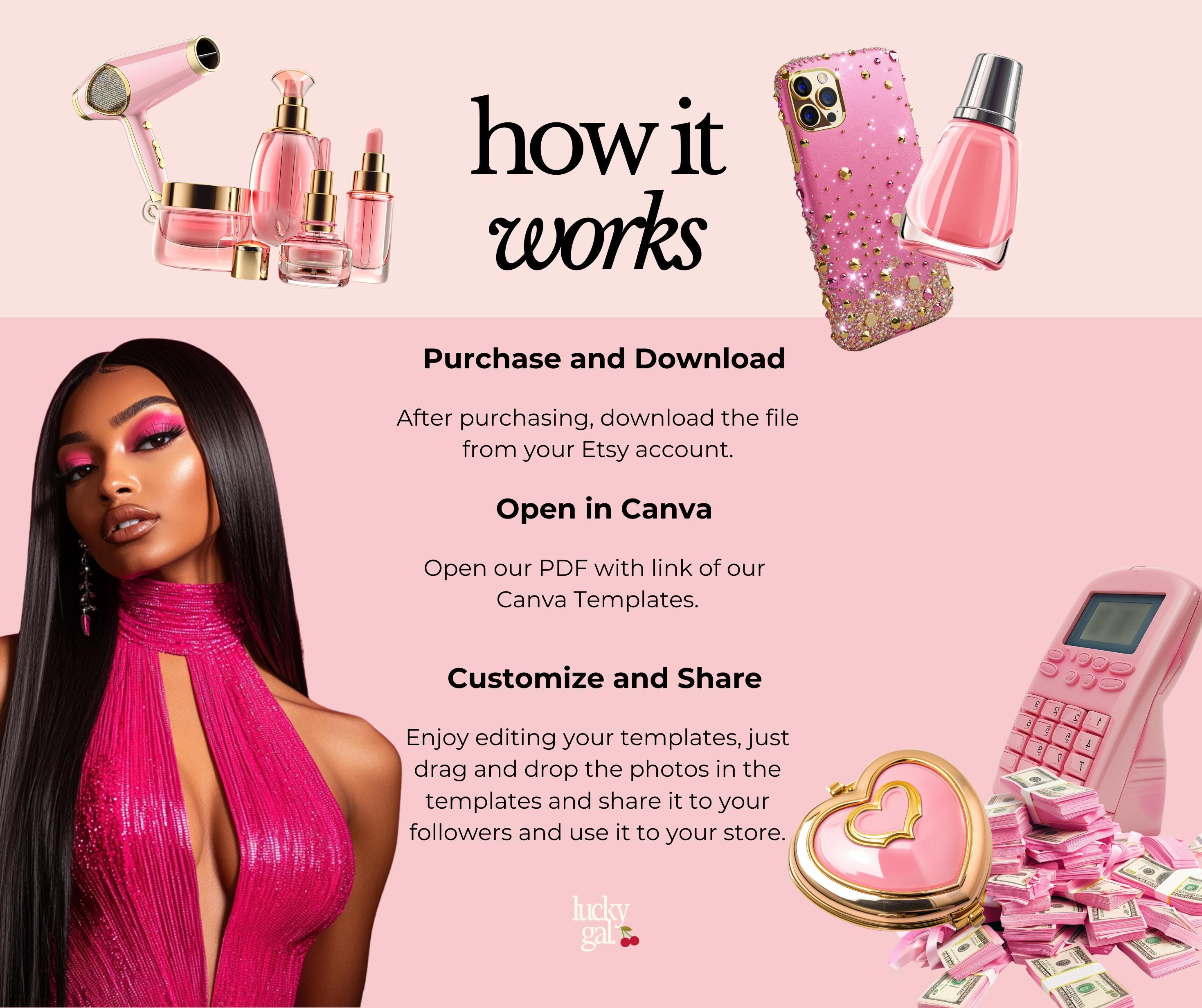 Melanin Pink Girl Boss Graphic Elements Pack | DFY Glam CEO Digital ...