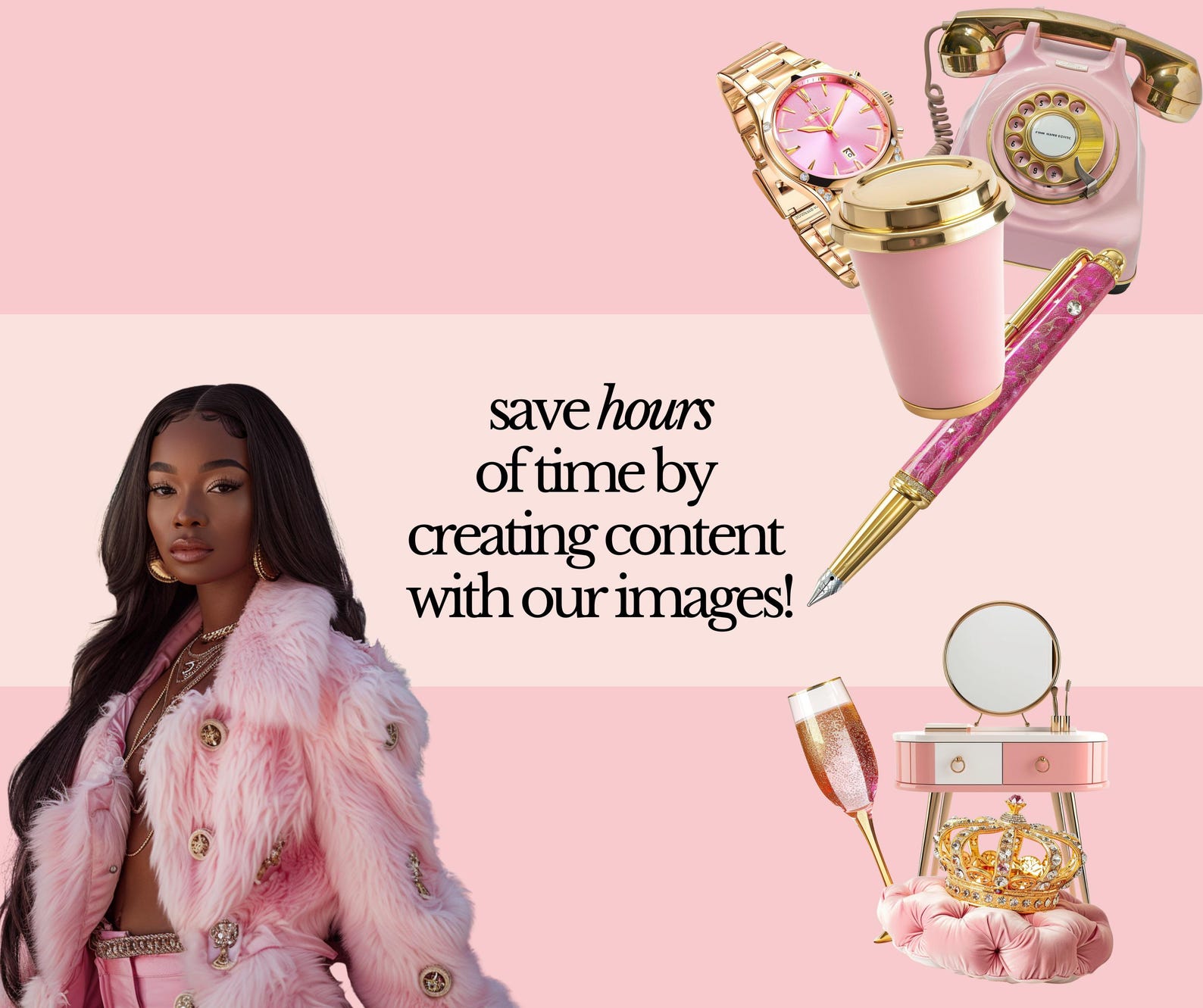 Melanin Pink Girl Boss Graphic Elements Pack | DFY Glam CEO Digital ...