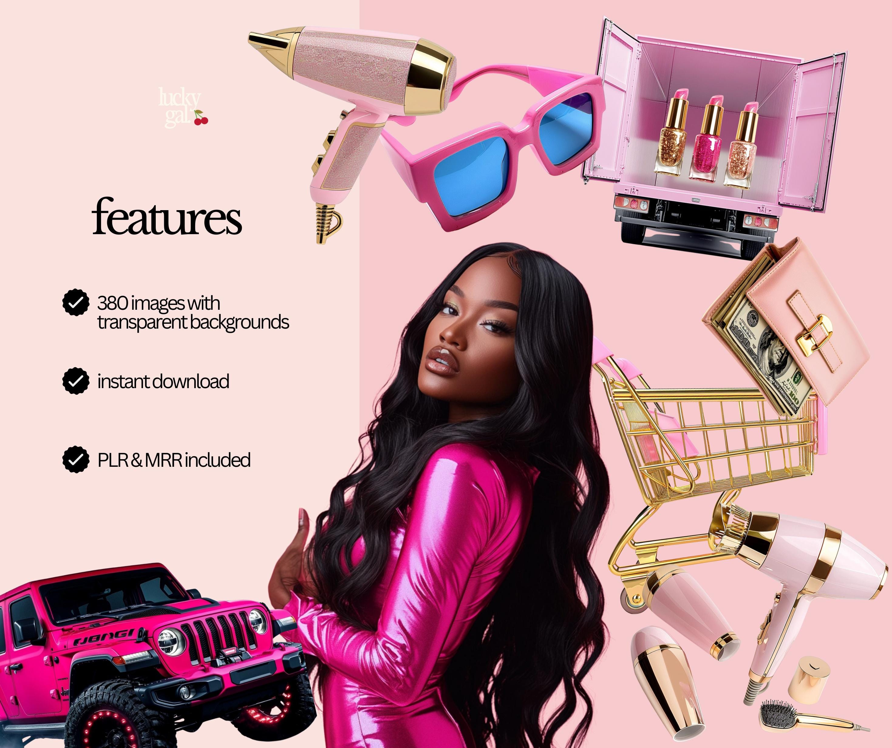 Melanin Pink Girl Boss Graphic Elements Pack | DFY Glam CEO Digital ...