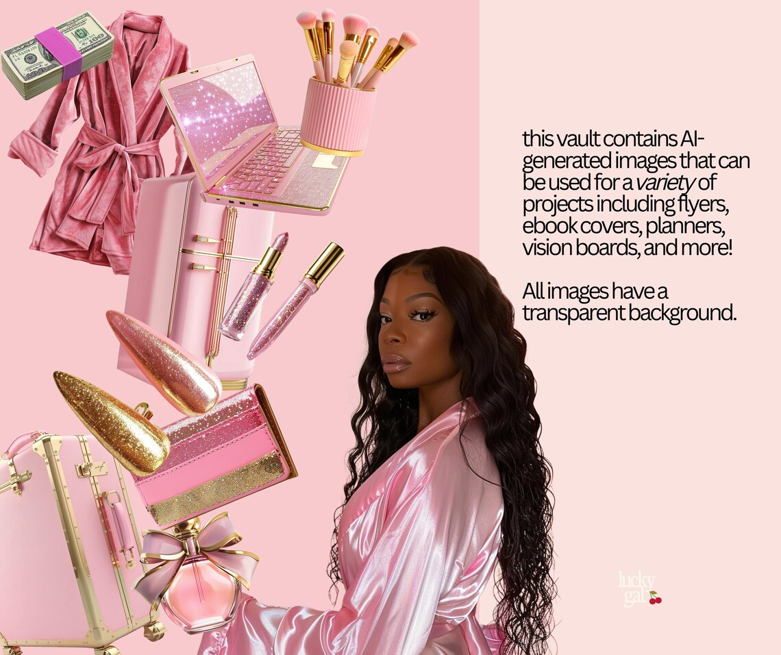 Melanin Pink Girl Boss Graphic Elements Pack | DFY Glam CEO Digital ...