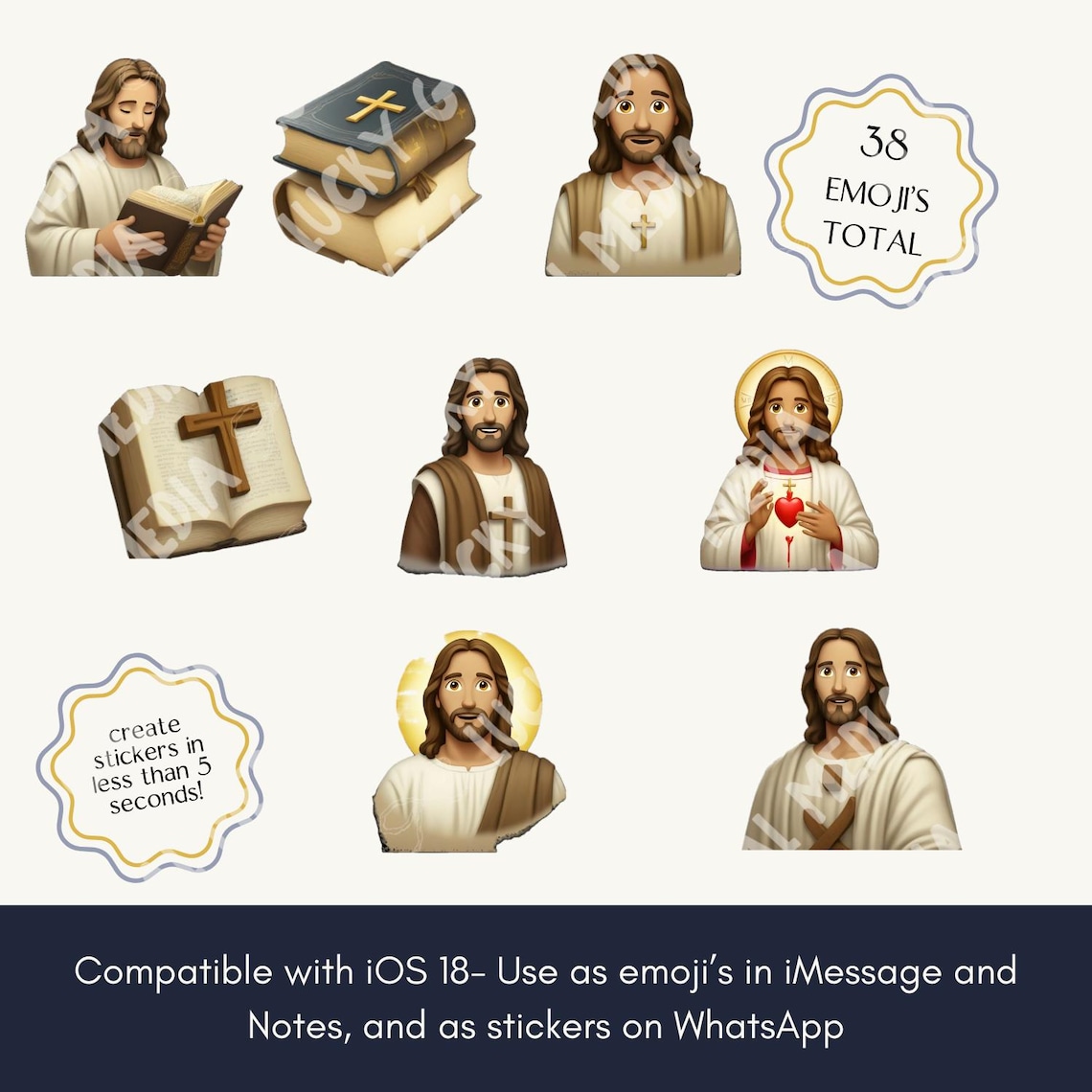 Religious / Christian / Jesus iPhone Emoji Pack Ios18 Apple Stickers ...