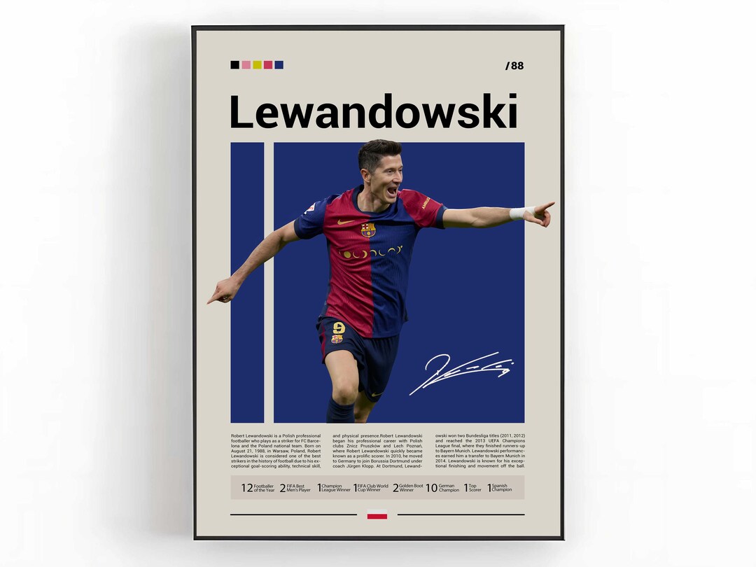 Robert Lewandowski Poster, Barcelona Soccer Wall Art, Football Player ...