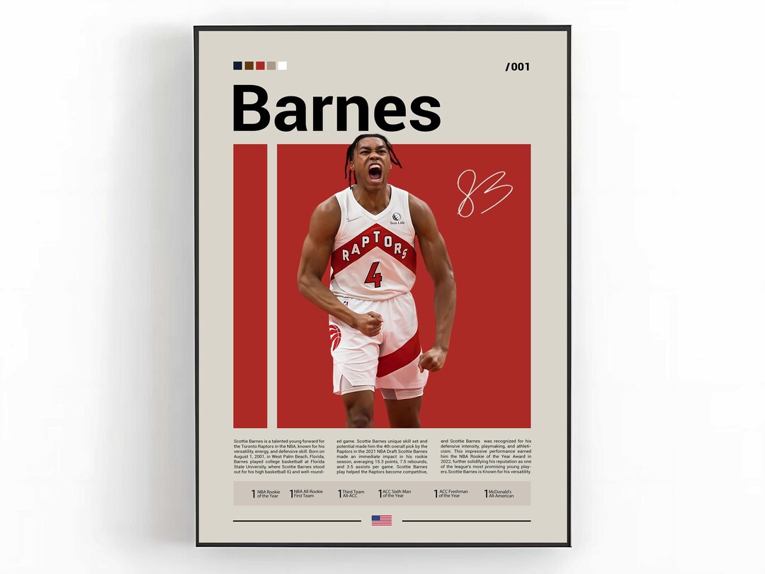 Scottie Barnes Poster, Toronto Basketball Print, Raptors Wall Art, NBA ...