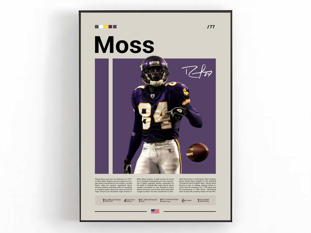 Randy Moss Poster, Minnesota Vikings Print, NFL Wall Art, Football ...