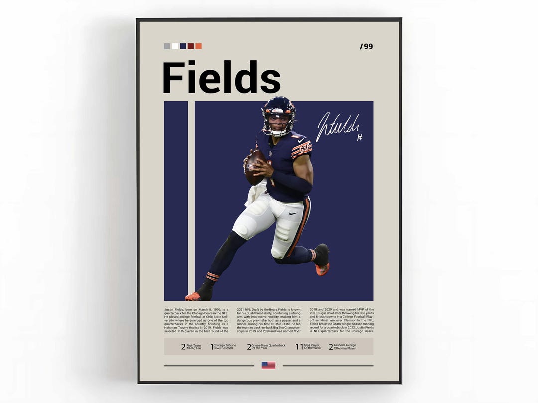 Justin Fields Poster, Chicago Bears Print, NFL Wall Art, Football ...