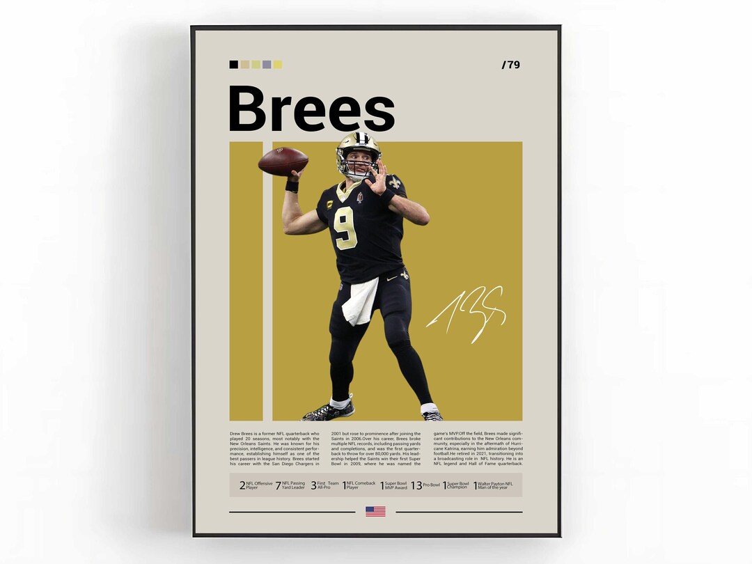 Drew Brees Poster, New Orleans Saints Print, NFL Poster, Sports Poster ...