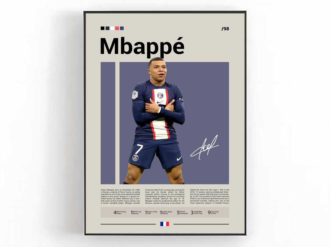 Kylian Mbappé Poster, PSG Wall Art, Soccer Print, Mbappé Decor, Paris ...