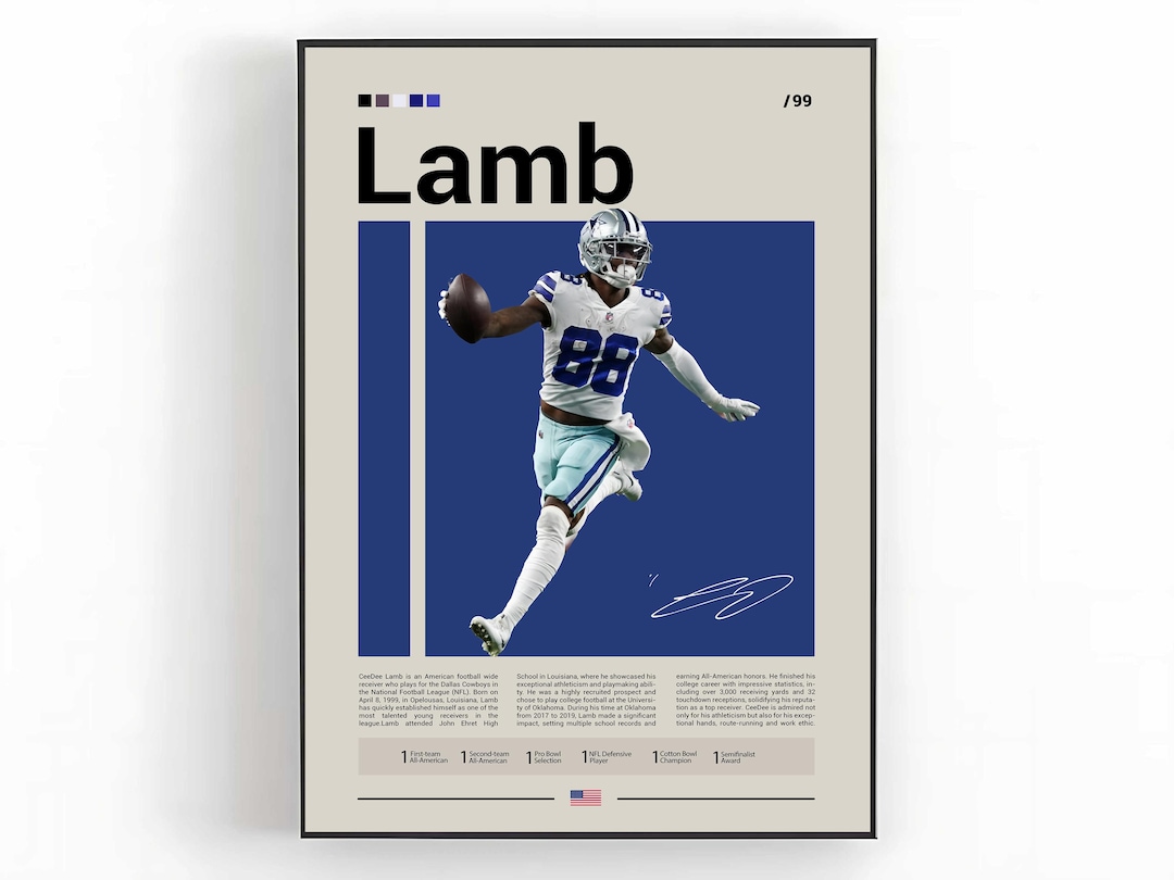 Ceedee Lamb Poster, Dallas Cowboys Print, NFL Wall Art, Football Player ...