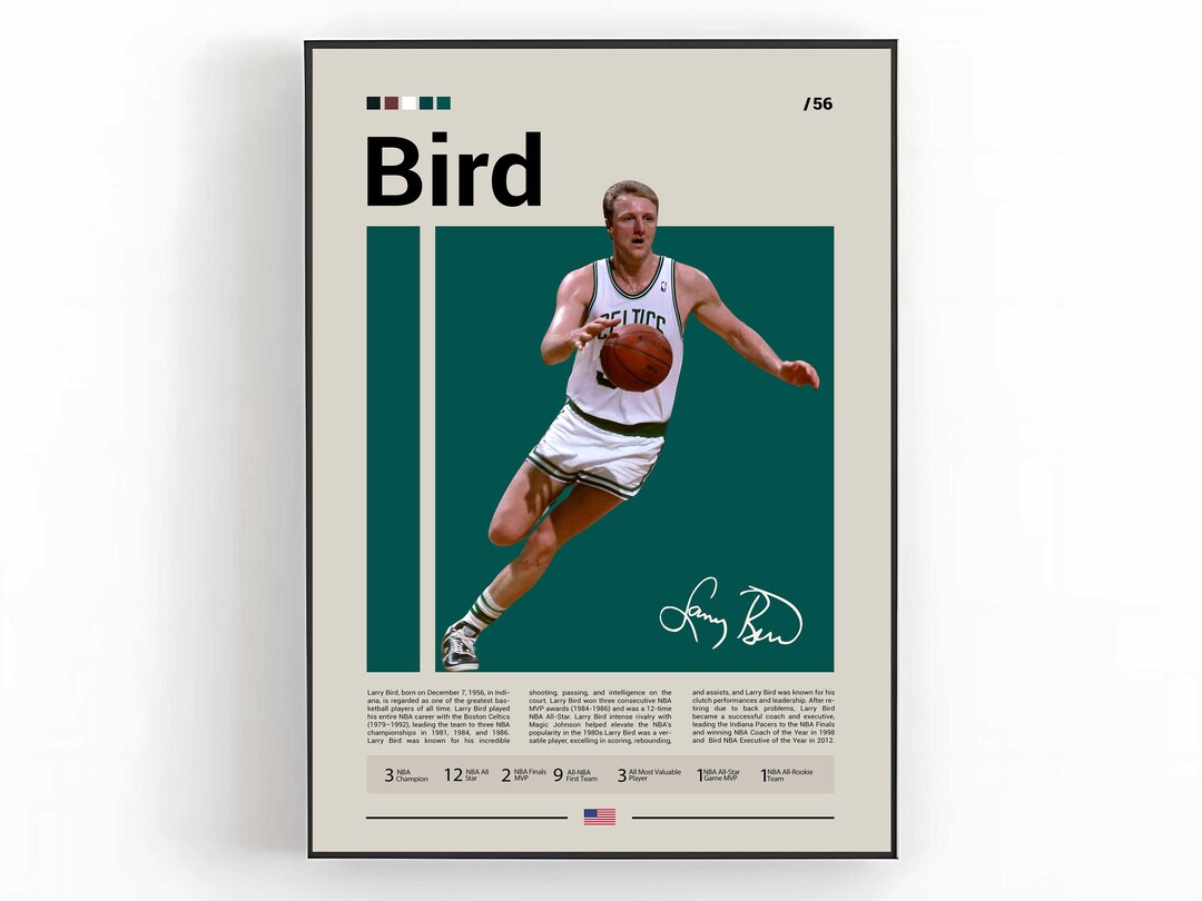 Larry Bird Poster, Boston Celtics Print, NBA Legend Art, Basketball ...