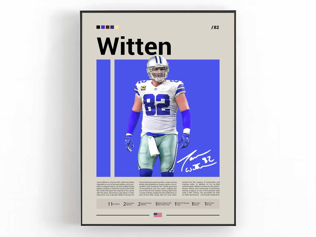 Jason Witten Poster, Dallas Cowboys Print, NFL Poster, Sports Poster ...