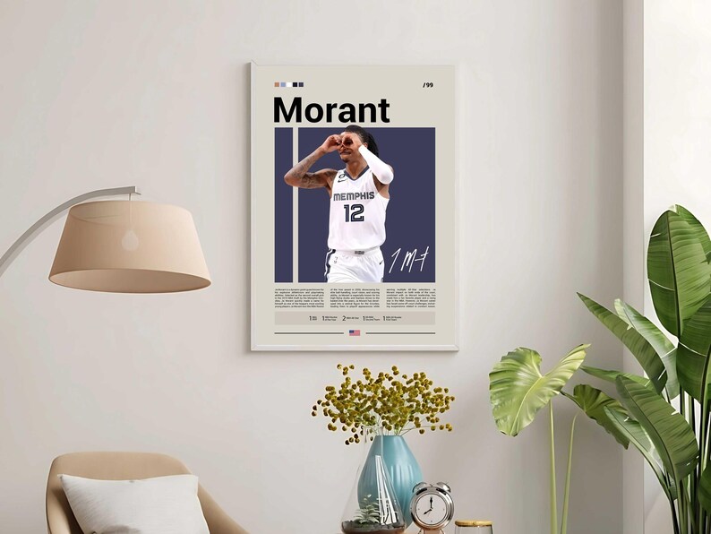 Ja Morant Poster, Memphis Grizzlies Basketball Art, NBA Sports Poster ...