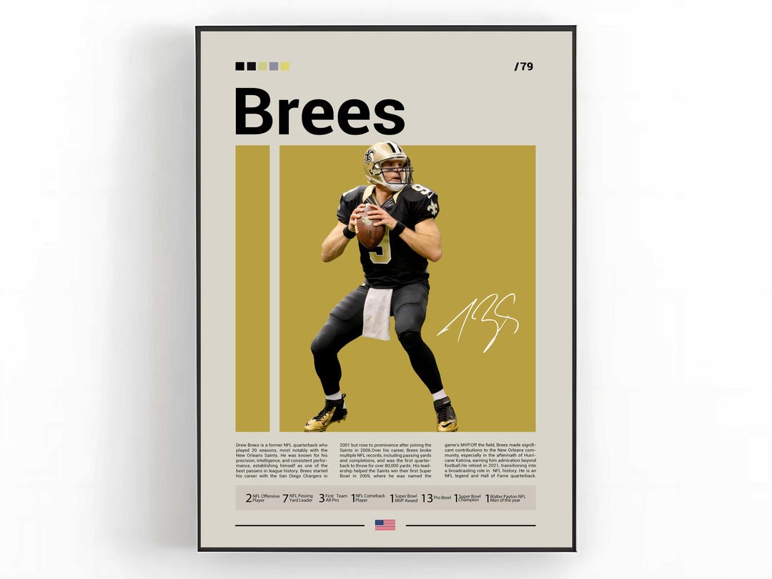 Drew Brees Poster, New Orleans Saints Print, NFL Wall Art, Football ...
